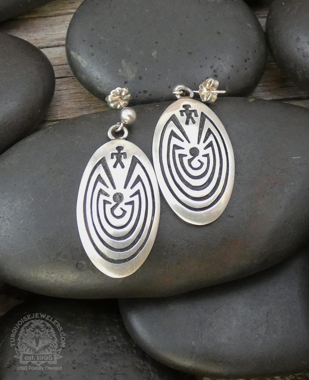 Hopi Man in Maze Sterling Silver Dangle Earrings by Fernando ...