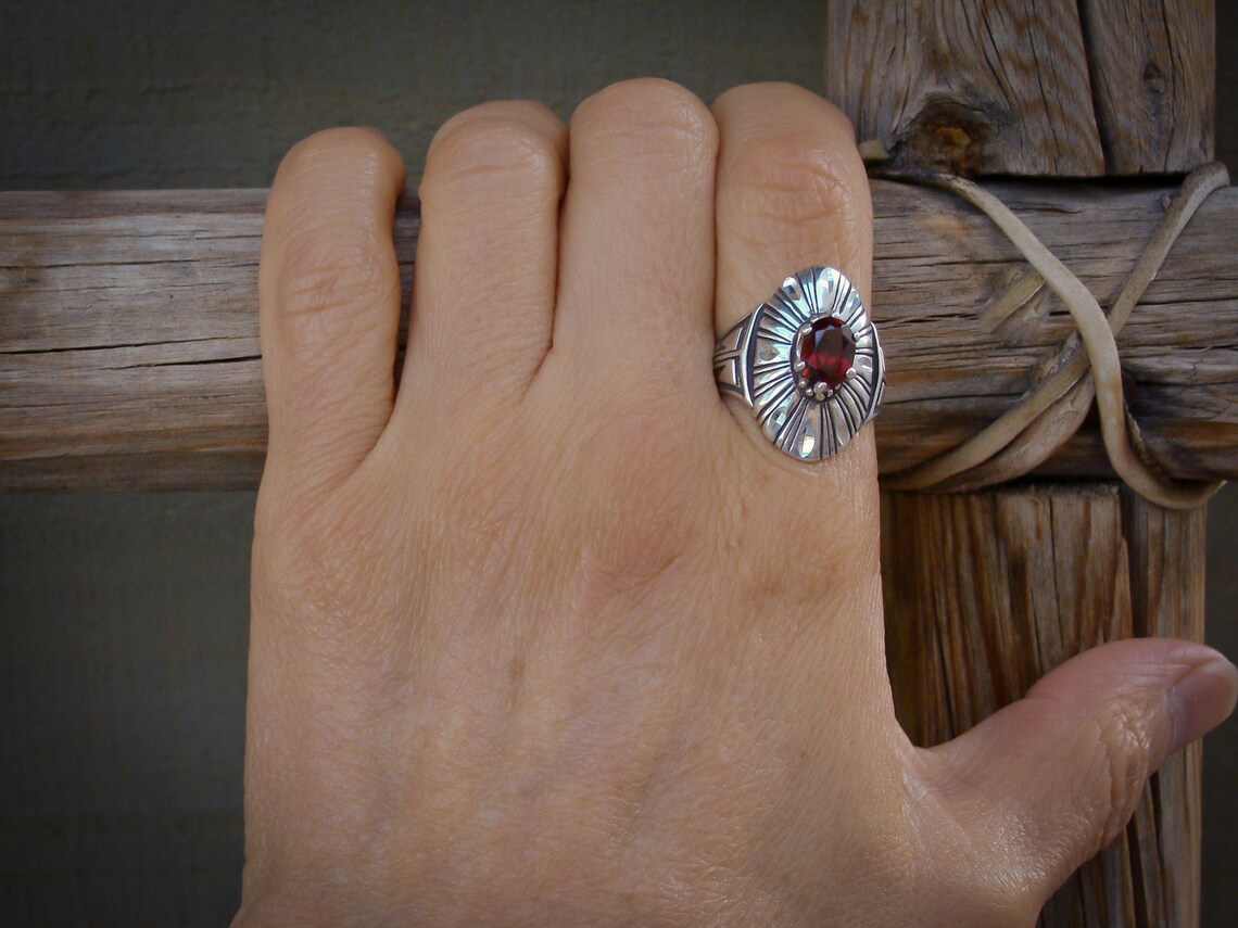 Vintage Handmade Sterling Silver Garnet Ring Size 6 January - Etsy