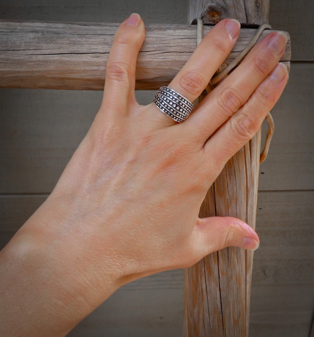 Wide Sterling Silver Right Hand Band Ring, Diamond Cut Wedding Band - Etsy