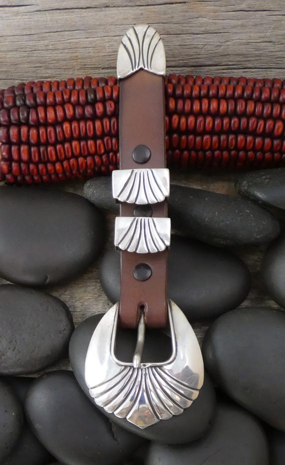 Silver Ranger Buckle Native American Navajo 4 Piece S… - Gem