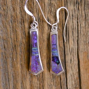 Navajo Silver Purple Spider Web Opal Inlay Dangle Earrings, Gifted ...