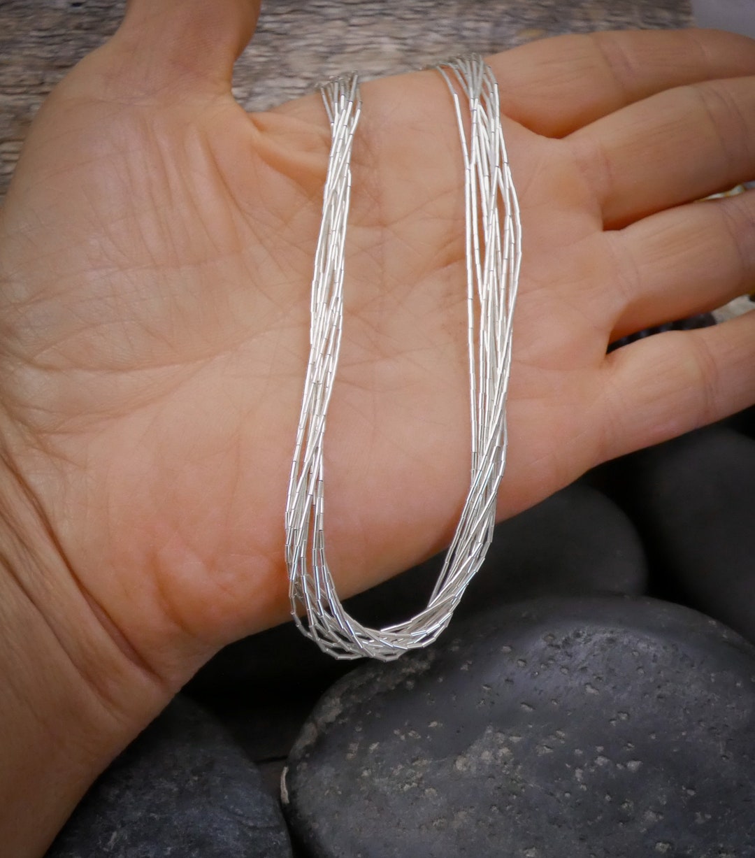 Liquid Silver Necklace, Liquid Silver Multi Strand Layered Necklace ...