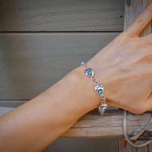 Native American Navajo Turquoise Bear Paw Shadow Box Silver Link ...