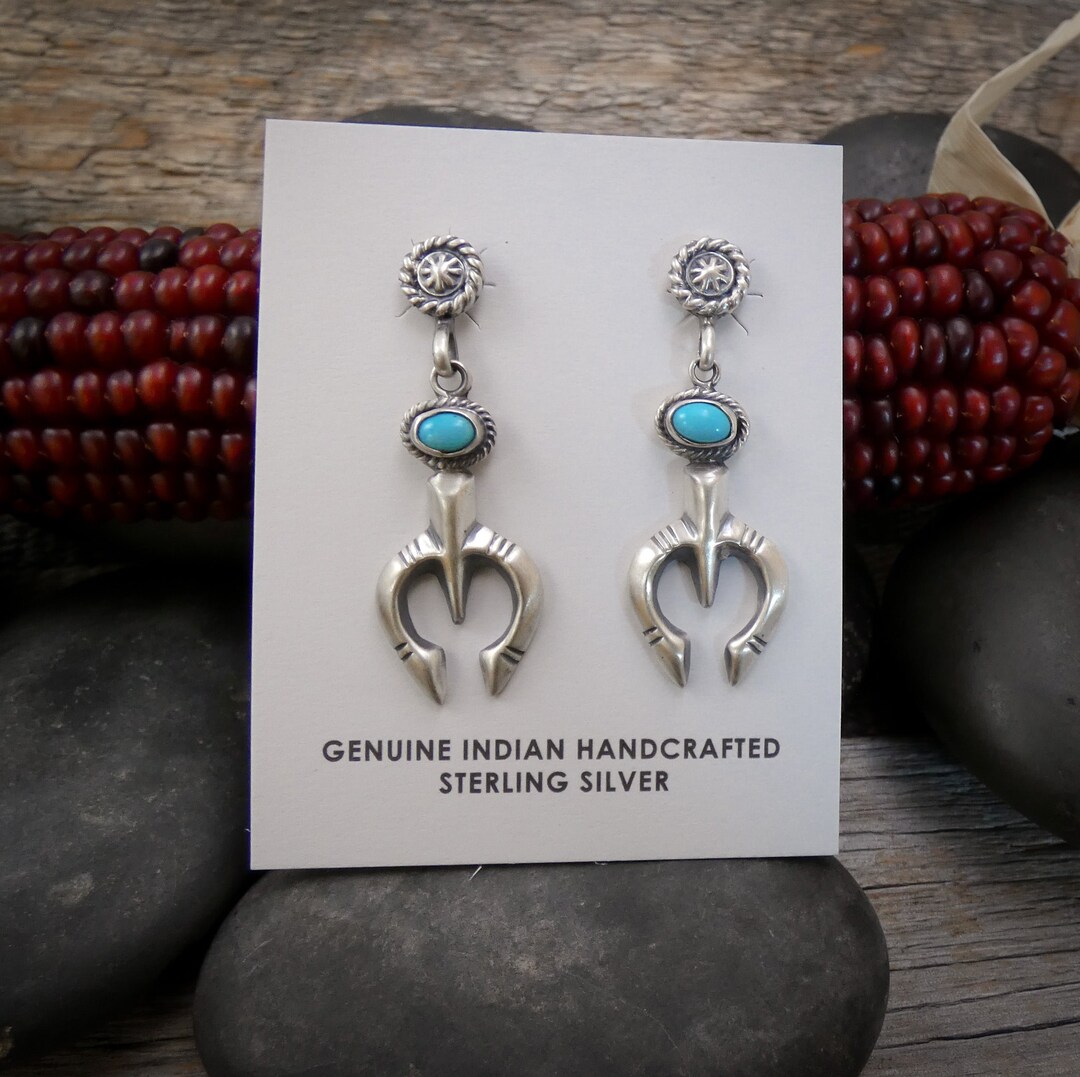 Native American Navajo 925 Kingman Turquoise Sterling Silver Naja ...