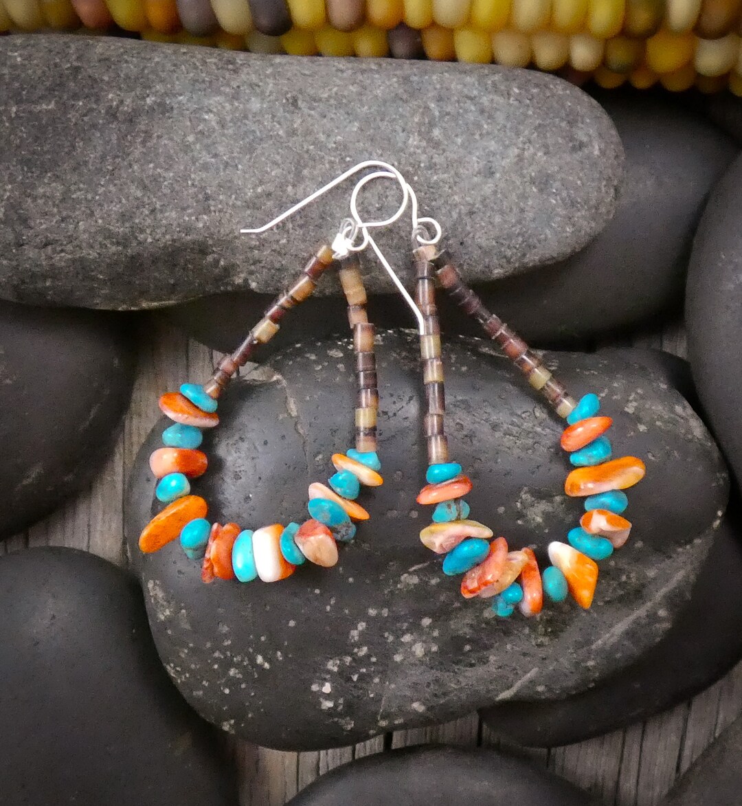 Navajo Handmade Turquoise Spiny Oyster Bead Dangle Earrings - Etsy
