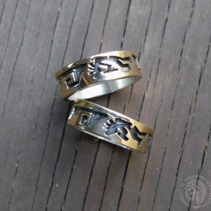 Native American Navajo 925 Sterling Silver 14K Gold Band Ring Sz 6 ...