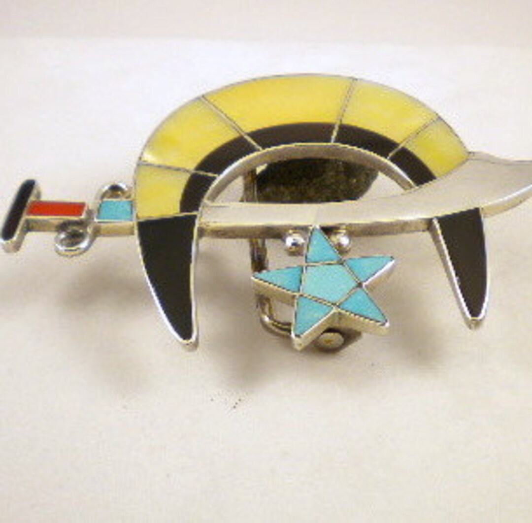 Zuni Vintage Silver Turquoise Multi Inlay Shriner Symbol Buckle by ...