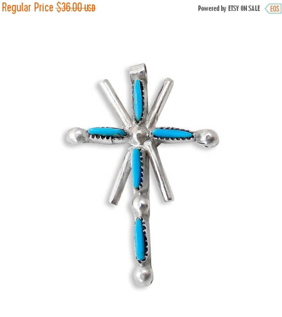 Zuni Turquoise Needlepoint Silver Cross Pendant Zuni - Etsy