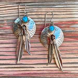 Native American Vintage Navajo Silver Turquoise Feather Dangle - Etsy
