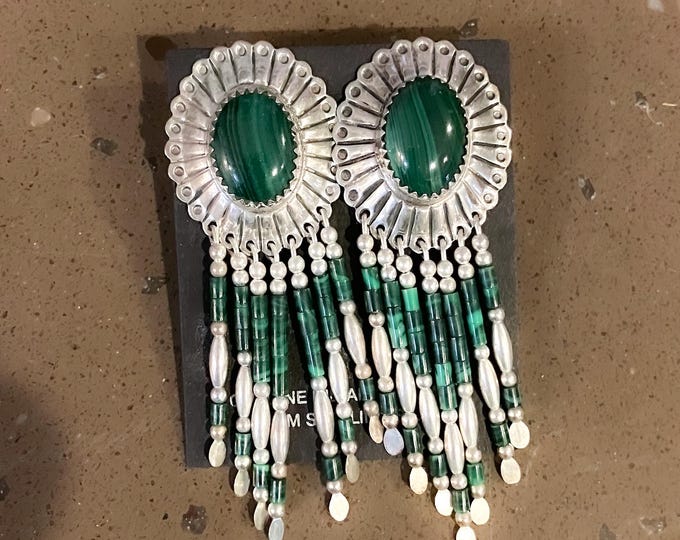 Native American Concho Style Multi Strand Malachite Bead Fringe Dangle ...