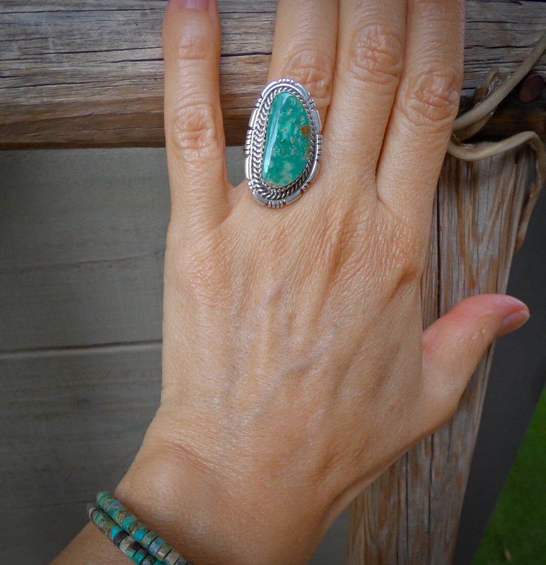 Women's Native American Navajo Turquoise Silver Ring Size 6.5, Handmade ...