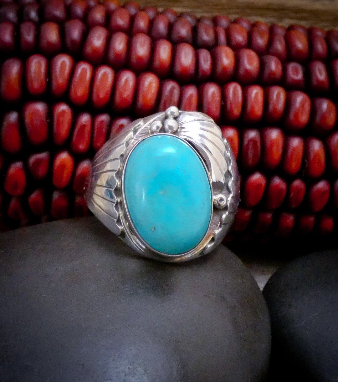 Men's Native American Navajo Silver Turquoise Ring Size 12, Handmade ...