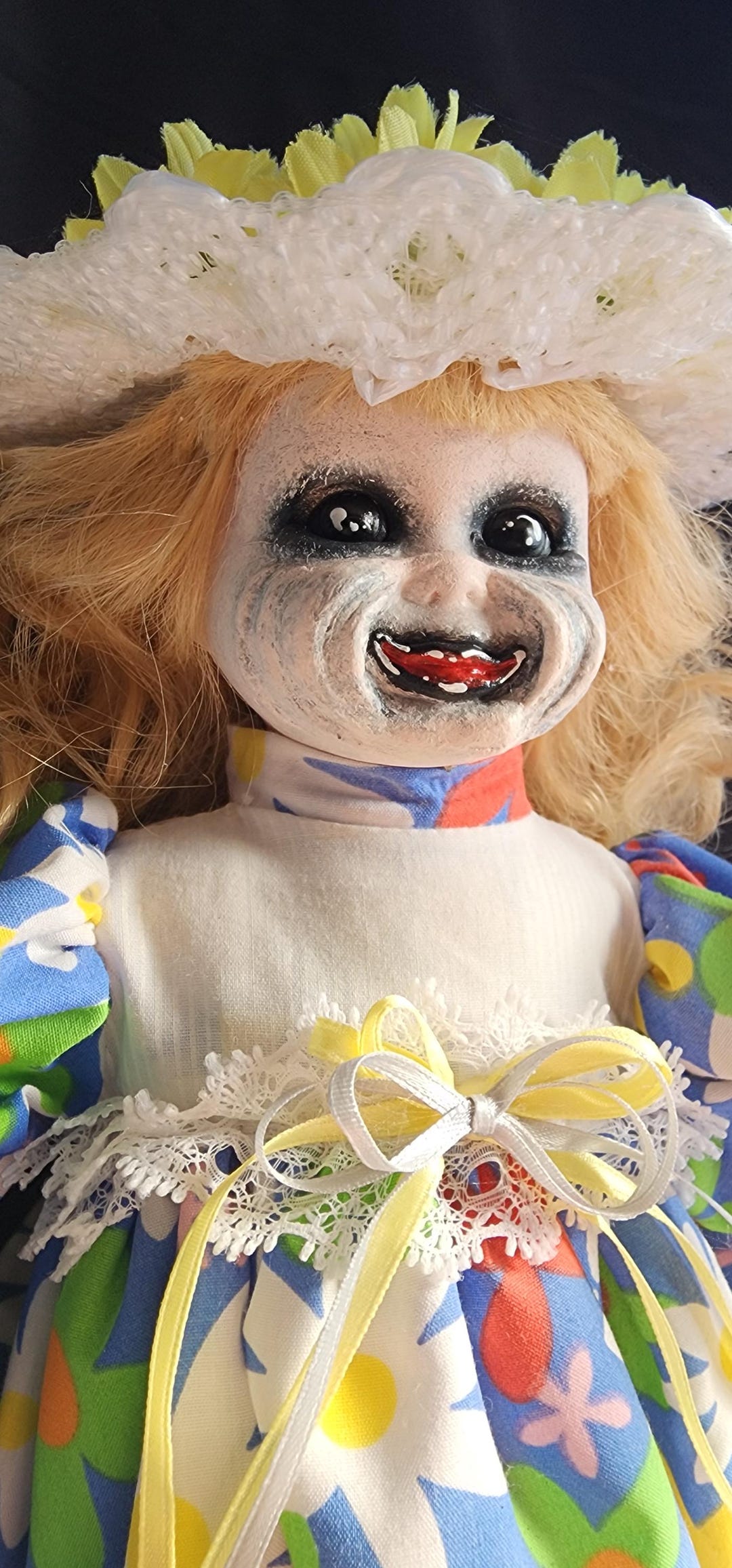 Creepy Doll: Spring Flower, Repainted Face, Original Hat - Etsy