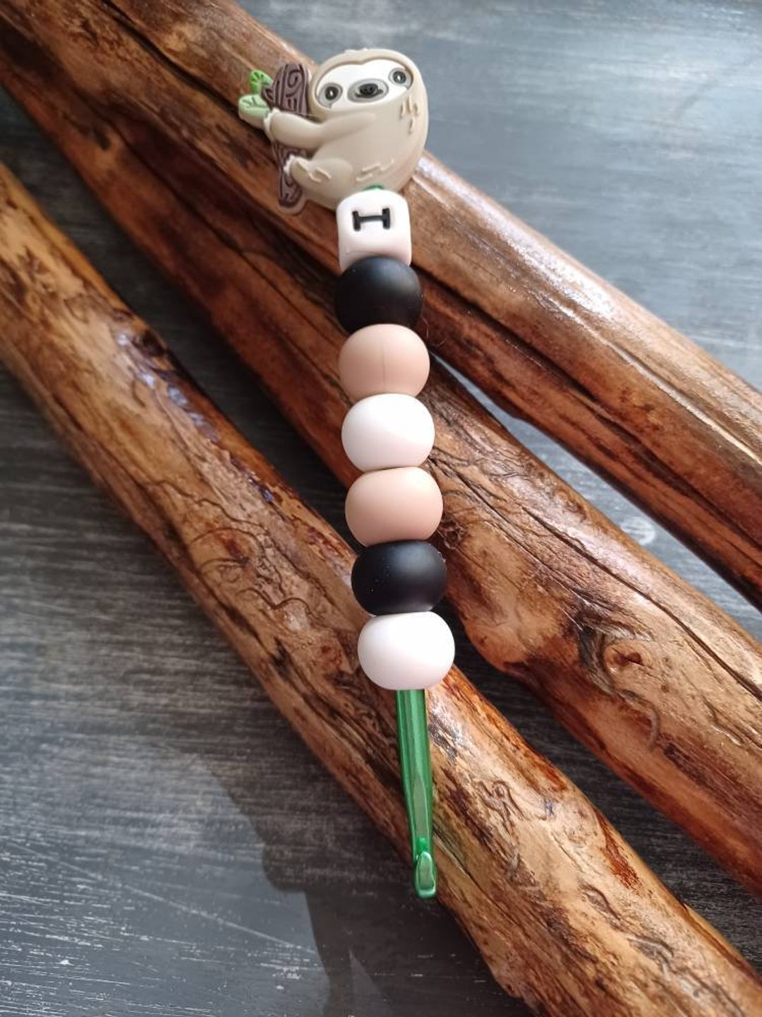 Silicone Beaded Crochet Hook. Ergonomic Hook. Sloth Crochet Hook. Round ...