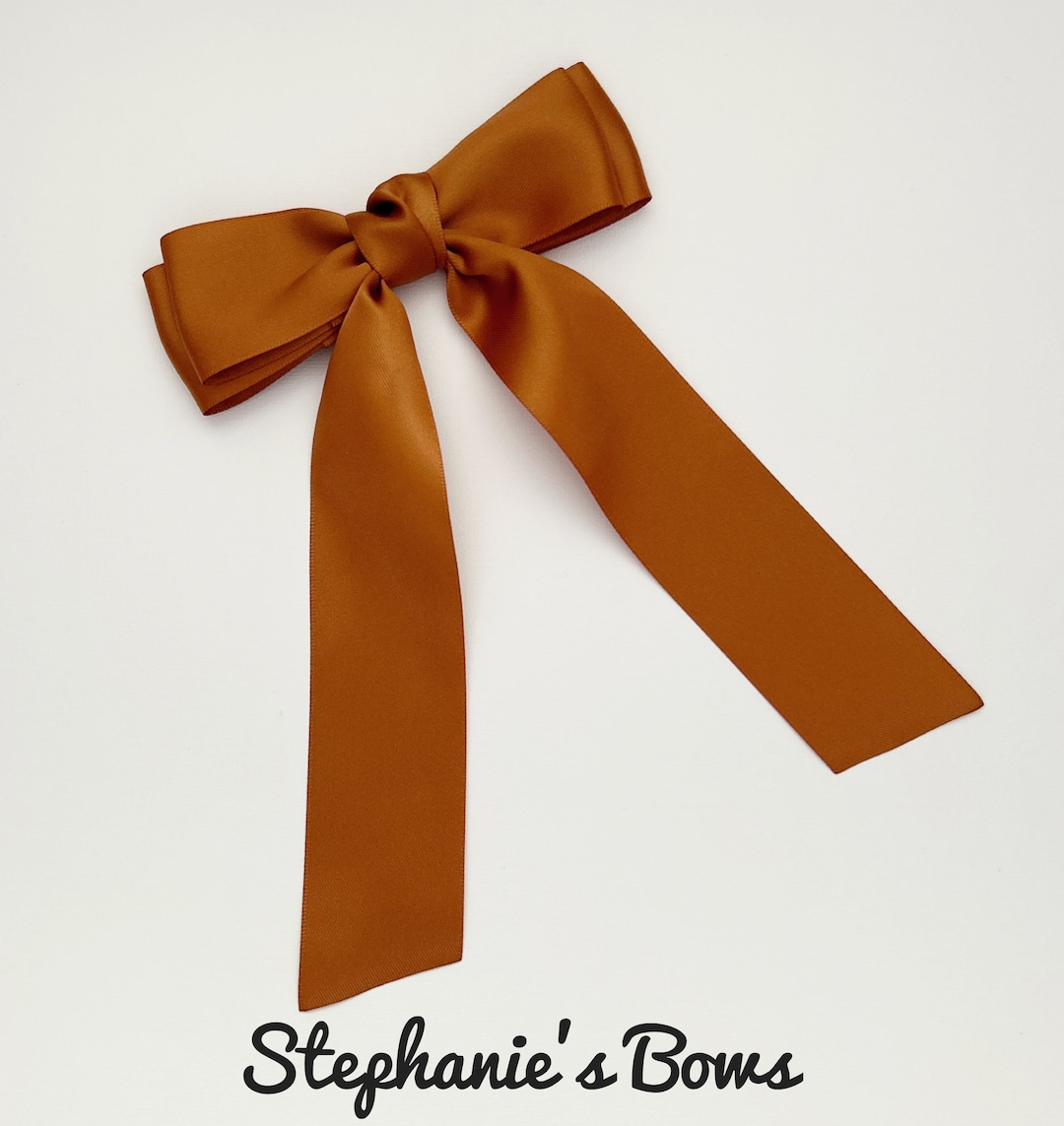 Long Tail Bow, Burnt Orange Bow, Satin Bow, Boutique Bow, Copper ...
