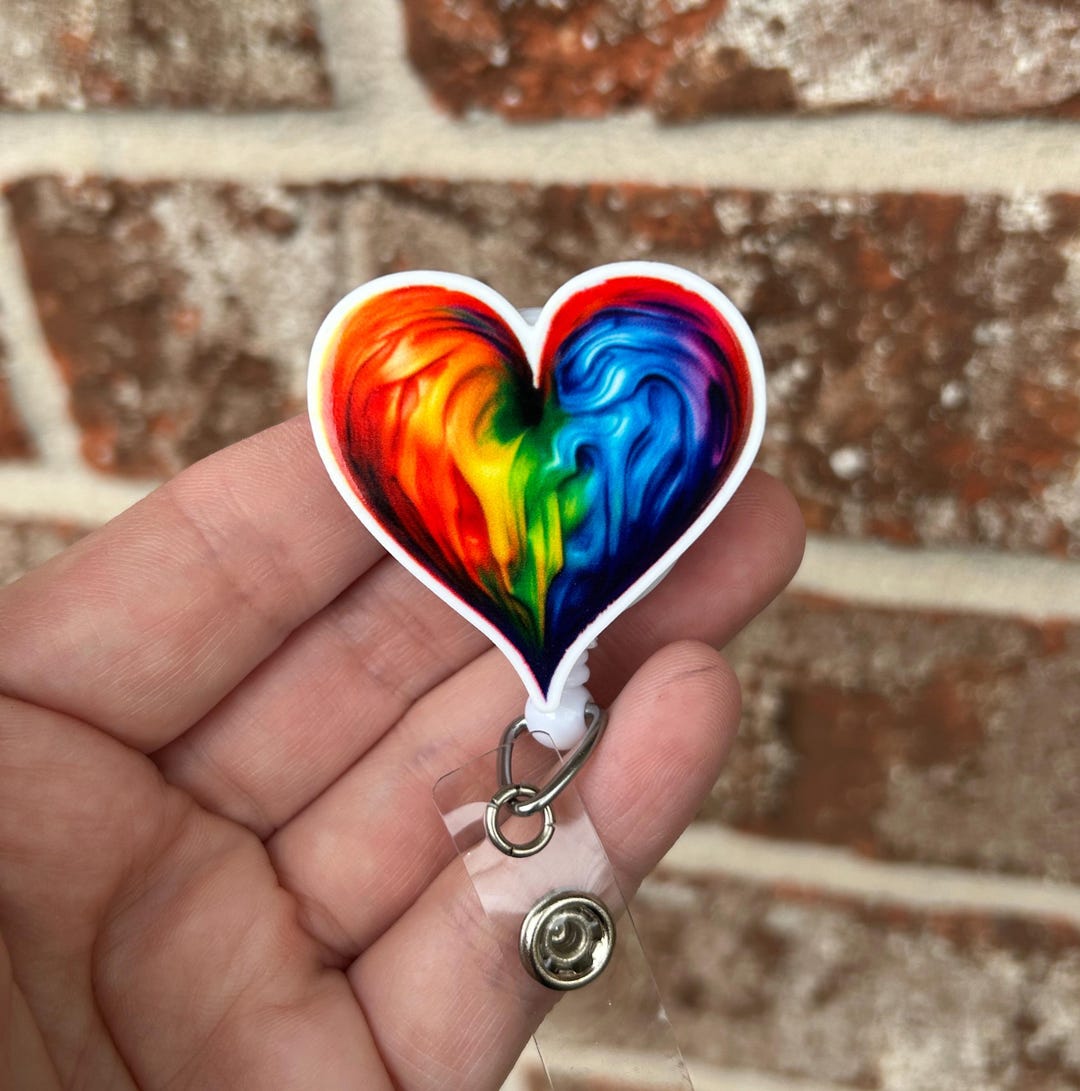 Rainbow Heart Badge Reel, Pride Badge Reel, Nurse Badge Reel, Teacher ...