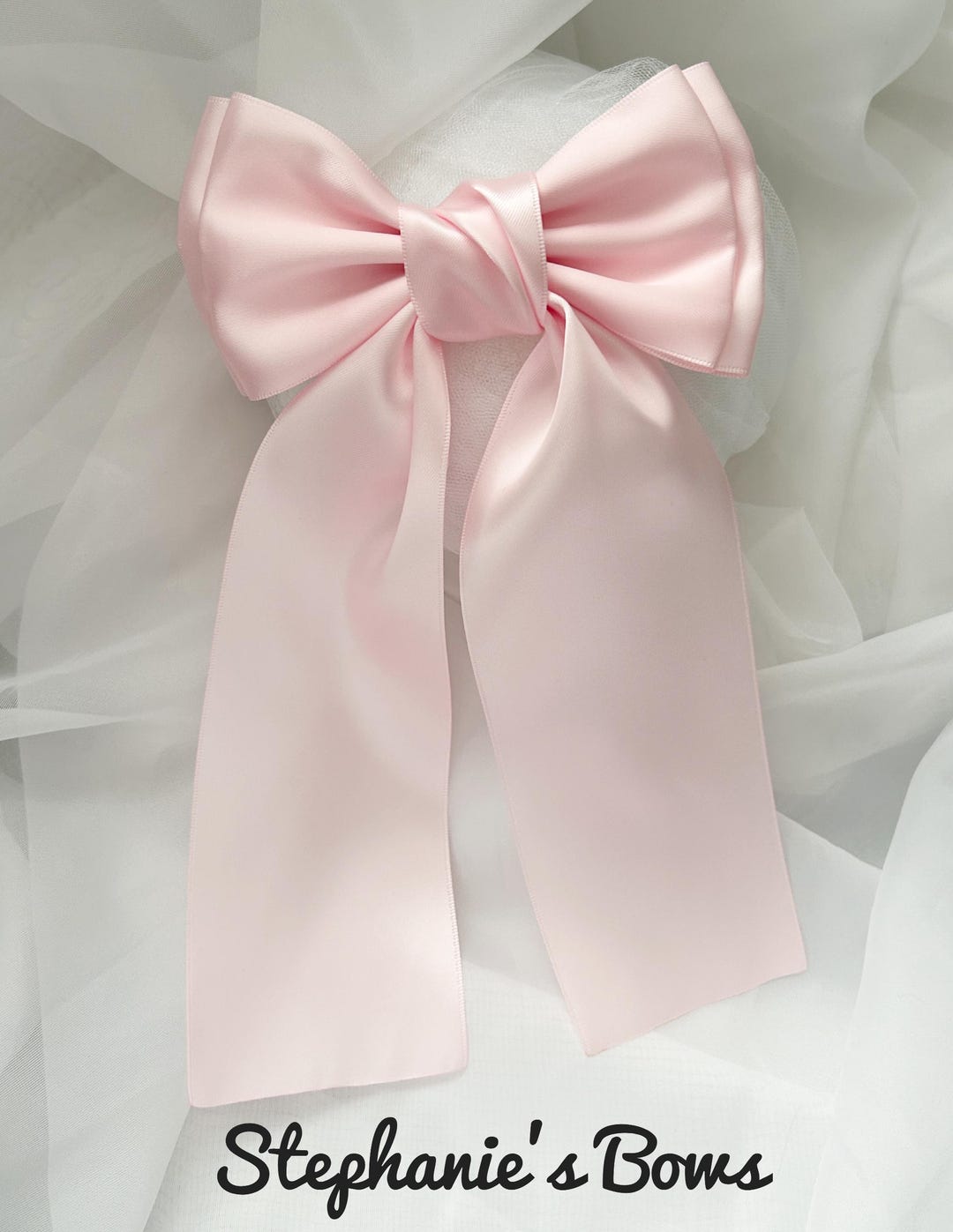 Long Tail Bow, Light Pink Bow, Satin Bow, Boutique Bow, Pale Pink ...