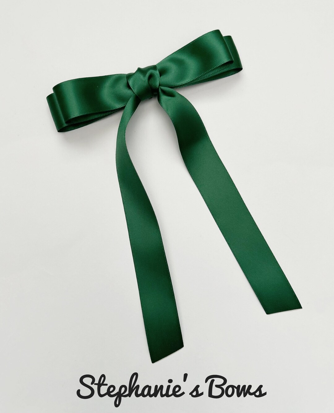 Long Tail Bow, Forest Green Bow, Satin Bow, Boutique Bow, Forest Green ...