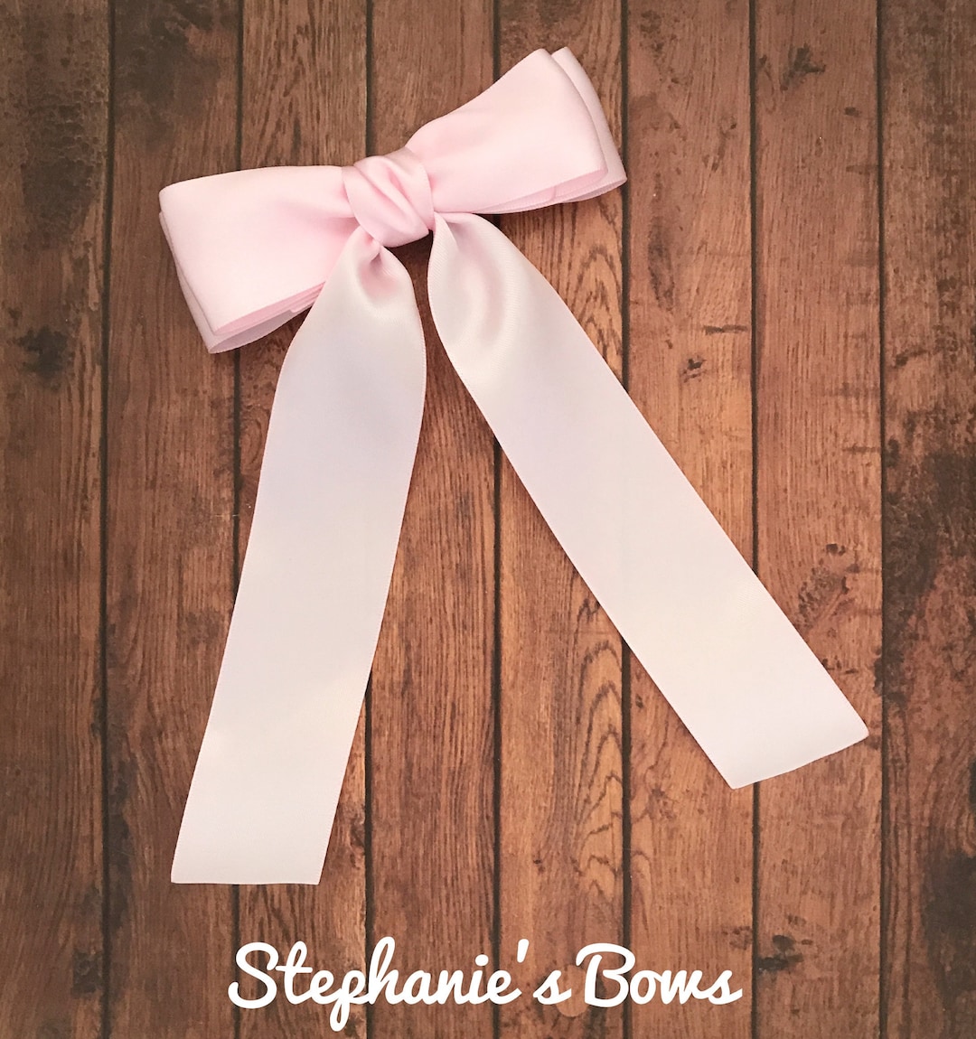 Long Tail Bow, Light Pink Bow, Satin Bow, Boutique Bow, Hairbow - Etsy