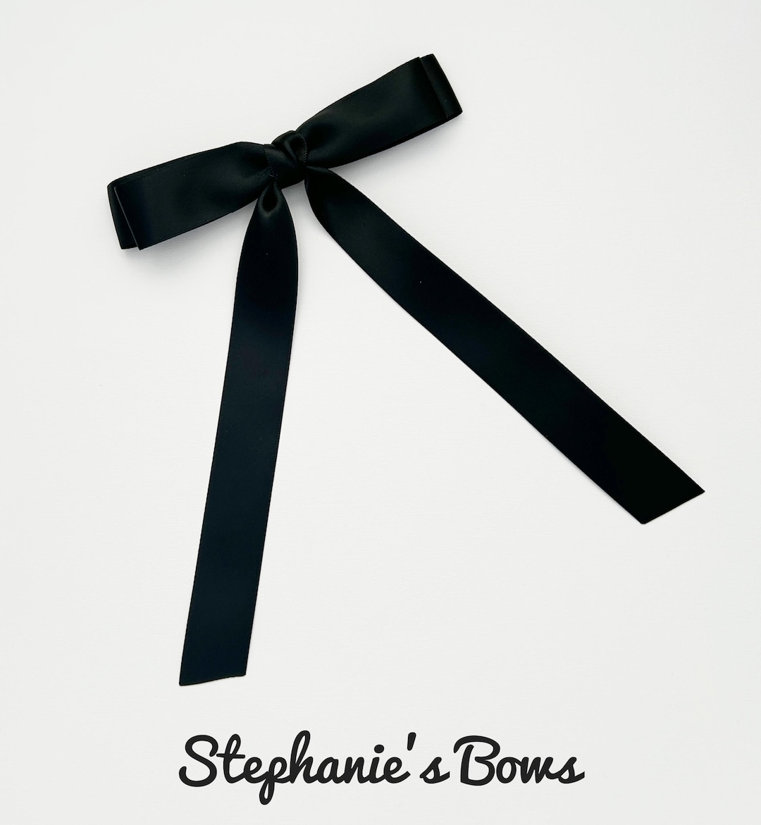 Long Tail Bow, Black Bow, Satin Bow, Boutique Bow, Black Hairbow, Black ...