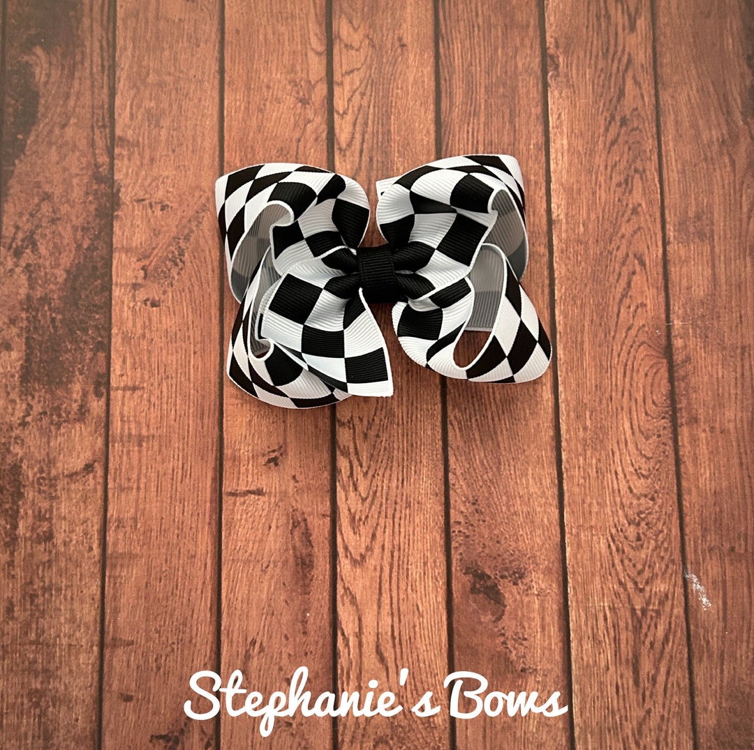 Checkered Flag Bow, Racecar Bow, Checker Hairbow, Black and White Bow ...