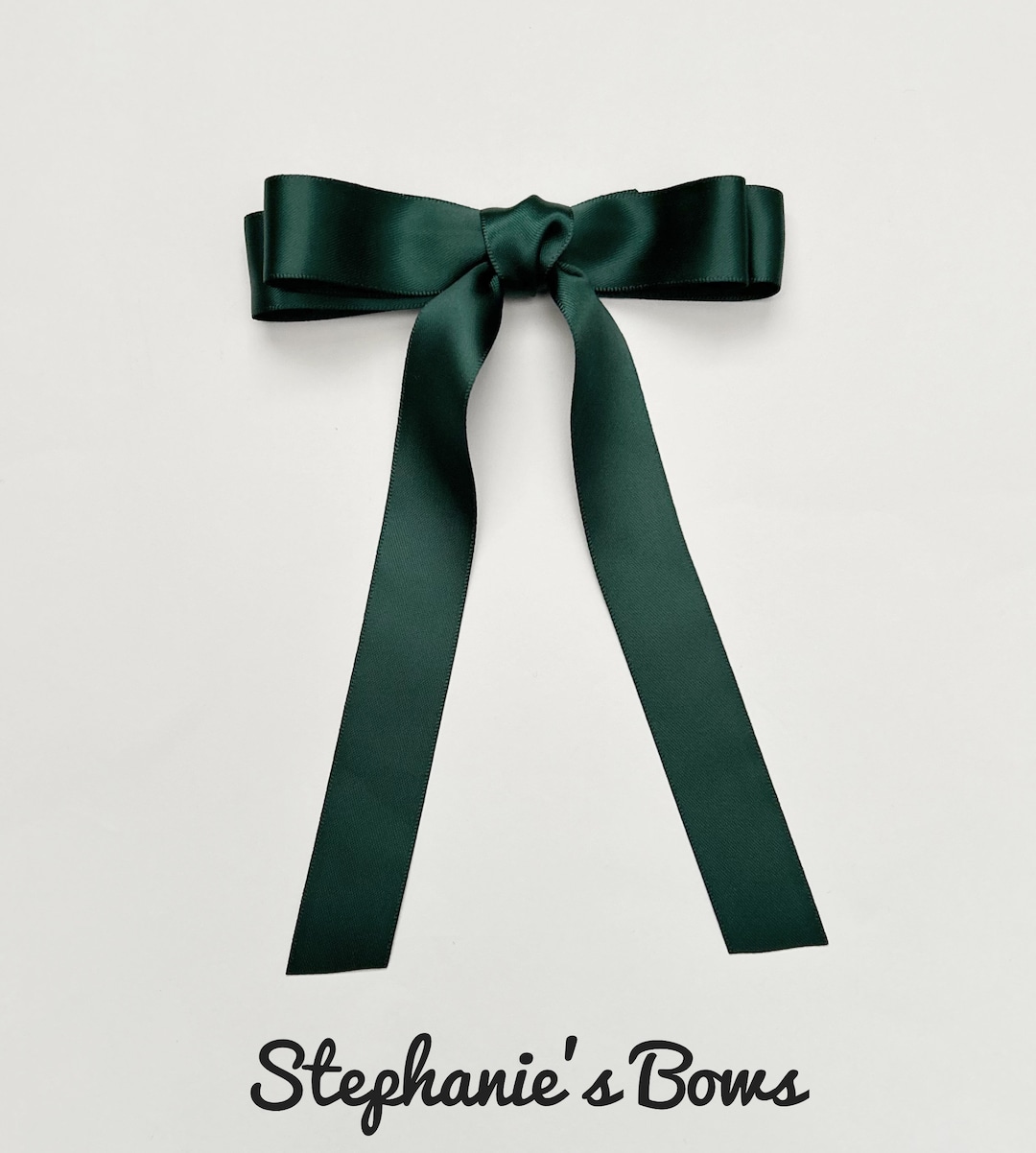 Long Tail Bow, Hunter Green Bow, Satin Bow, Boutique Bow, Hunter Green ...