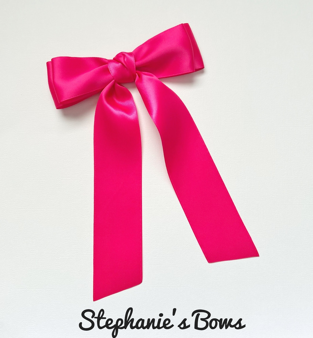 Long Tail Bow, Dark Pink Bow, Satin Bow, Boutique Bow, Long Satin ...