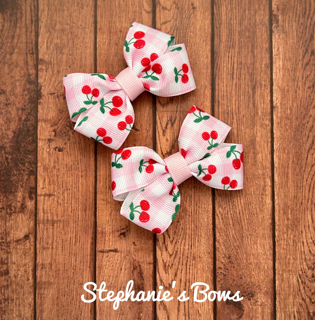 Cherry Pigtail Bows, Cherry Bows, Cherries Bow, Spring Bow, Toddler ...