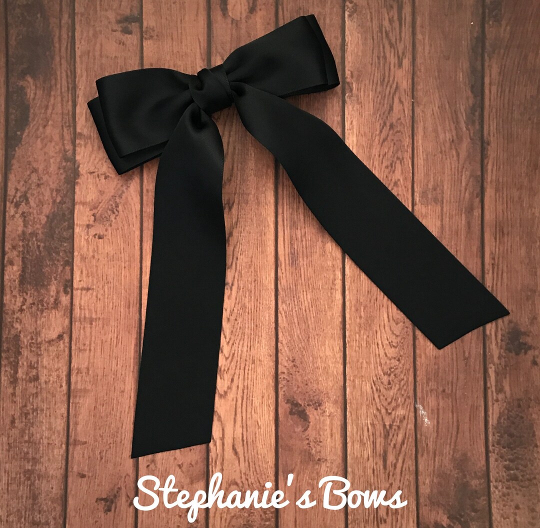 Long Tail Bow, Black Bow, Satin Bow, Boutique Bow, Hairbow - Etsy