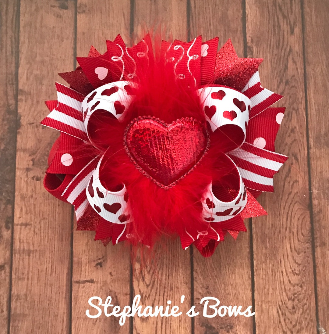 Valentine's Day Bow, Valentines Bow, Red Heart Bow - Etsy