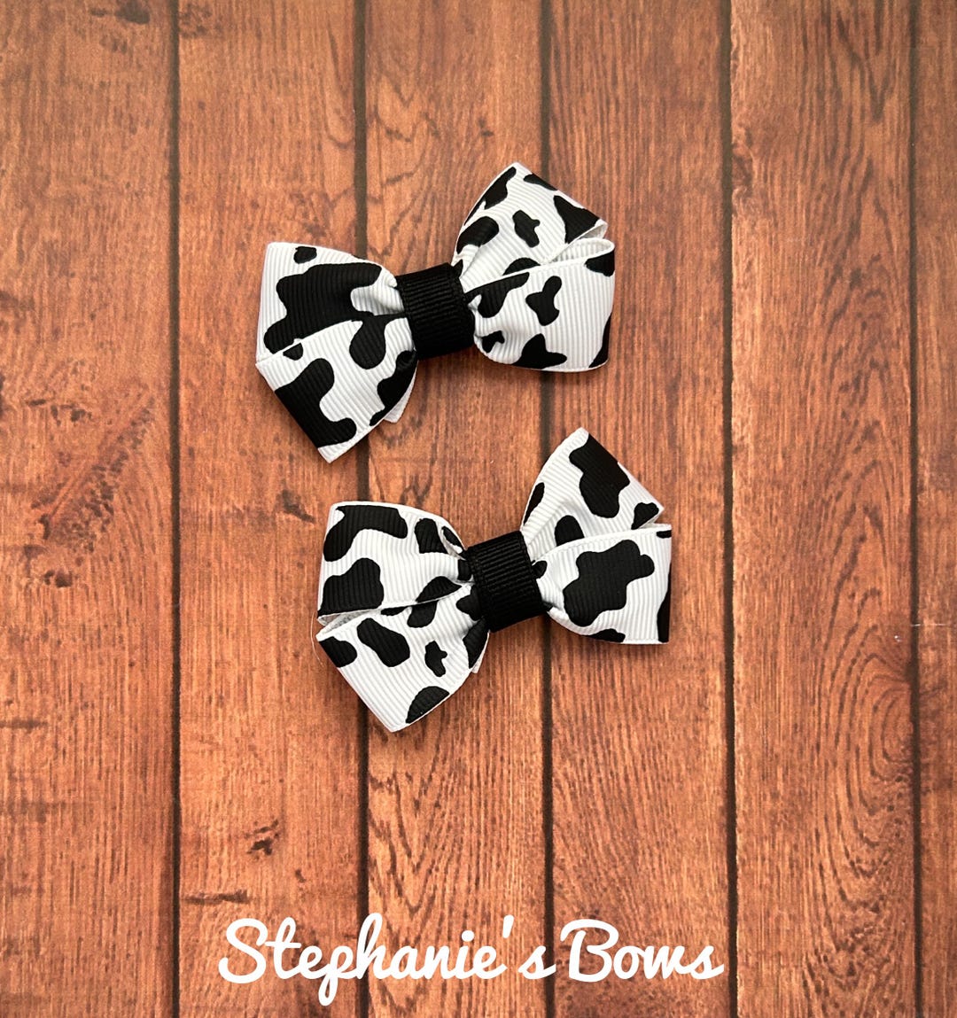Cow Print Pigtail Bows, Cow Bows, Rodeo Bow, Farm Bow, Cow Bow - Etsy