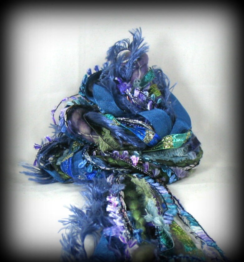 Stained Glass Elements 9x2 18yd . Art Yarn Fiber Bundle . Teal Cobalt ...