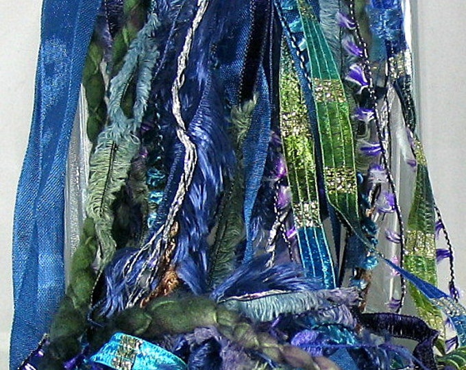 Stained Glass Elements 9x2 18yd . Art Yarn Fiber Bundle . Teal Cobalt ...