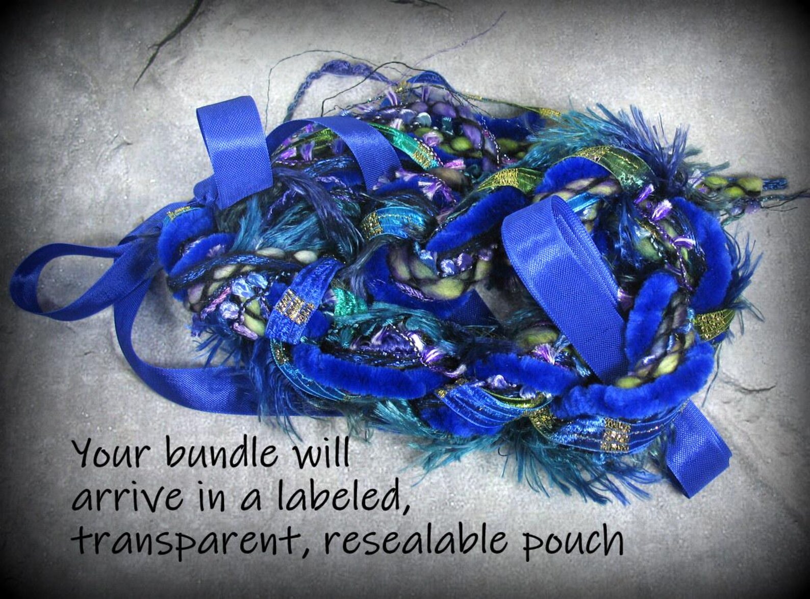 Stained Glass Elements 9x2 18yd . Art Yarn Fiber Bundle . Teal Cobalt ...