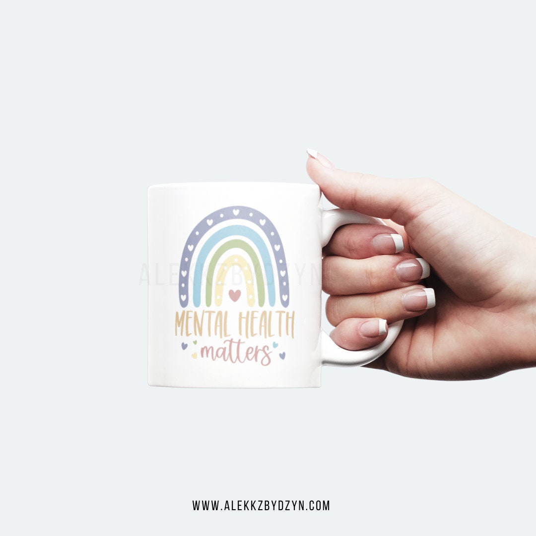 Adorable Rainbow Colored Mental Health Matters Mug Glossy Ceramic Mug ...