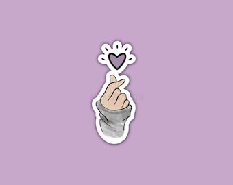 K-pop Finger Heart Sticker, Cute Korean Heart Sticker, Pink Finger ...