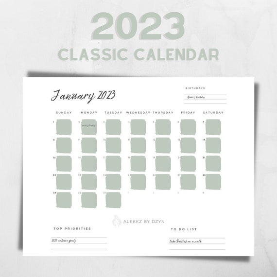Easy Printable Classic Modern 2023 Monthly Calendar Digital - Etsy