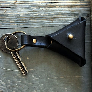 Leather Keychain, Leather Key Holder, Triangle Key Fob, Small Coin ...