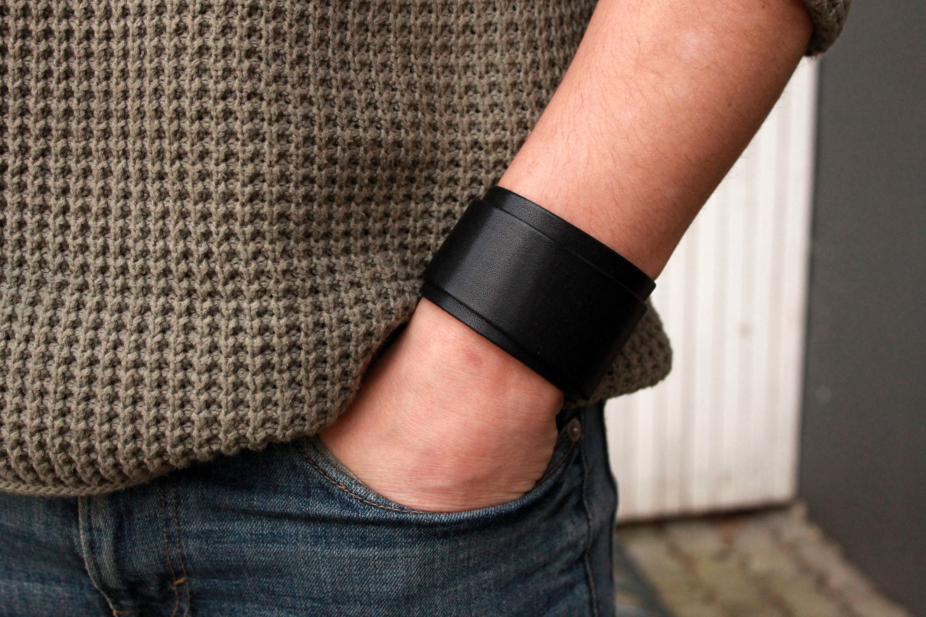 Black Leather Cuff Leather Wristband Black Bracelet Leather - Etsy