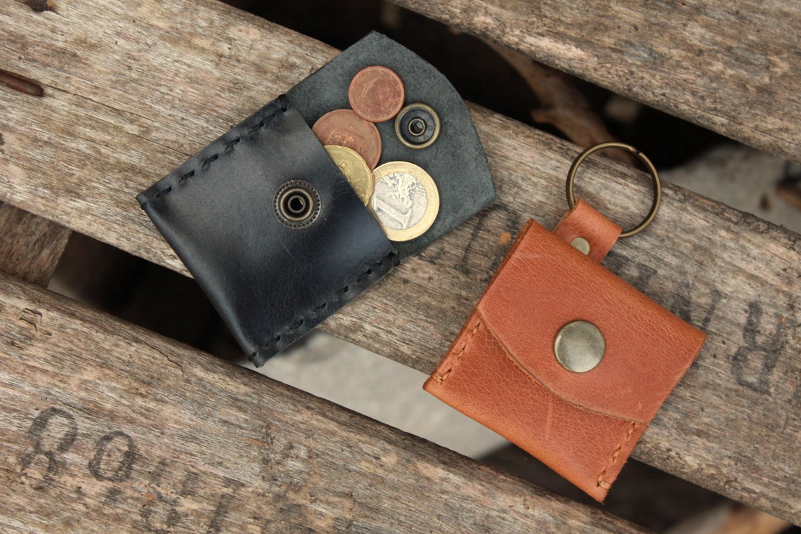 Leather Coin Pouch Leather Keychain Coin Holder Coin Organiser - Etsy