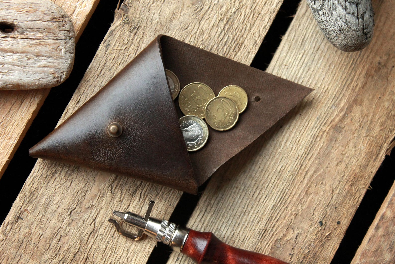 Leather Coin Purse, Leather Coin Pouch, Triangle Coin Purse, Leather ...