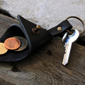 Leather Keychain, Leather Key Holder, Triangle Key Fob, Small Coin ...