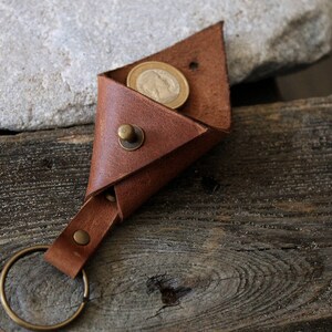 Leather Keychain, Leather Key Holder, Triangle Key Fob, Small Coin ...