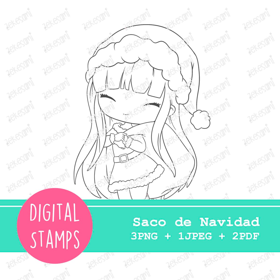 PNG Pack Chibi Christmas. Digital Stamp, Digi Stamp, Digistamp, Digital ...