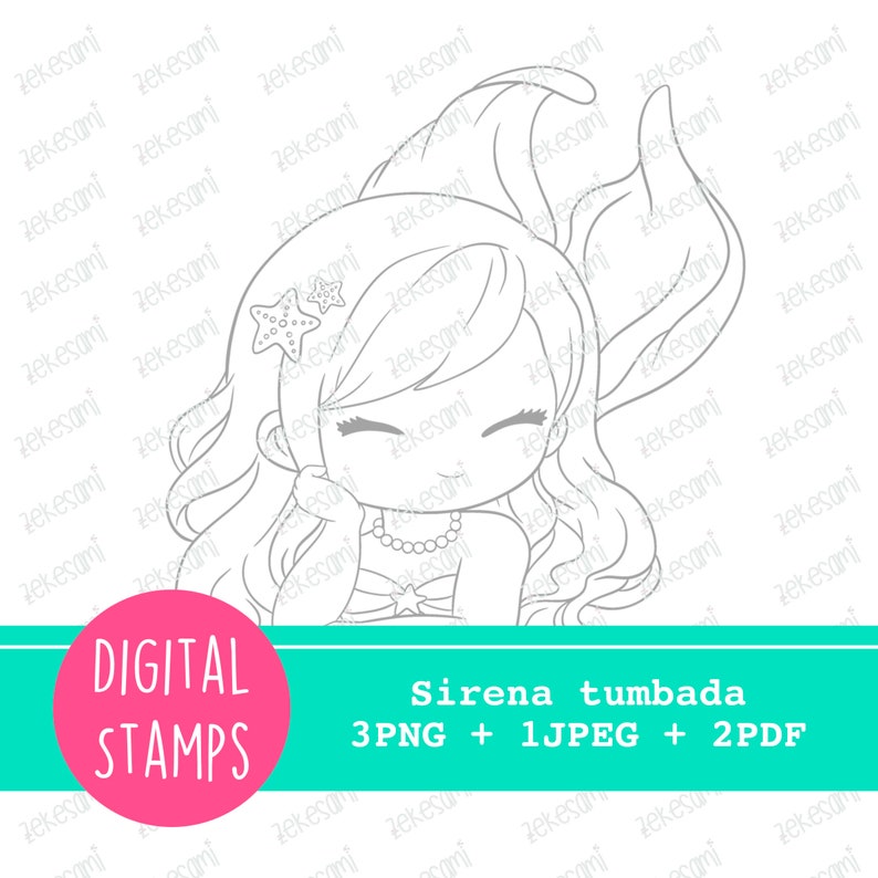 PNG Pack Chibi Mermaids. Digital Stamp, Digi Stamp, Digistamp, Digital ...