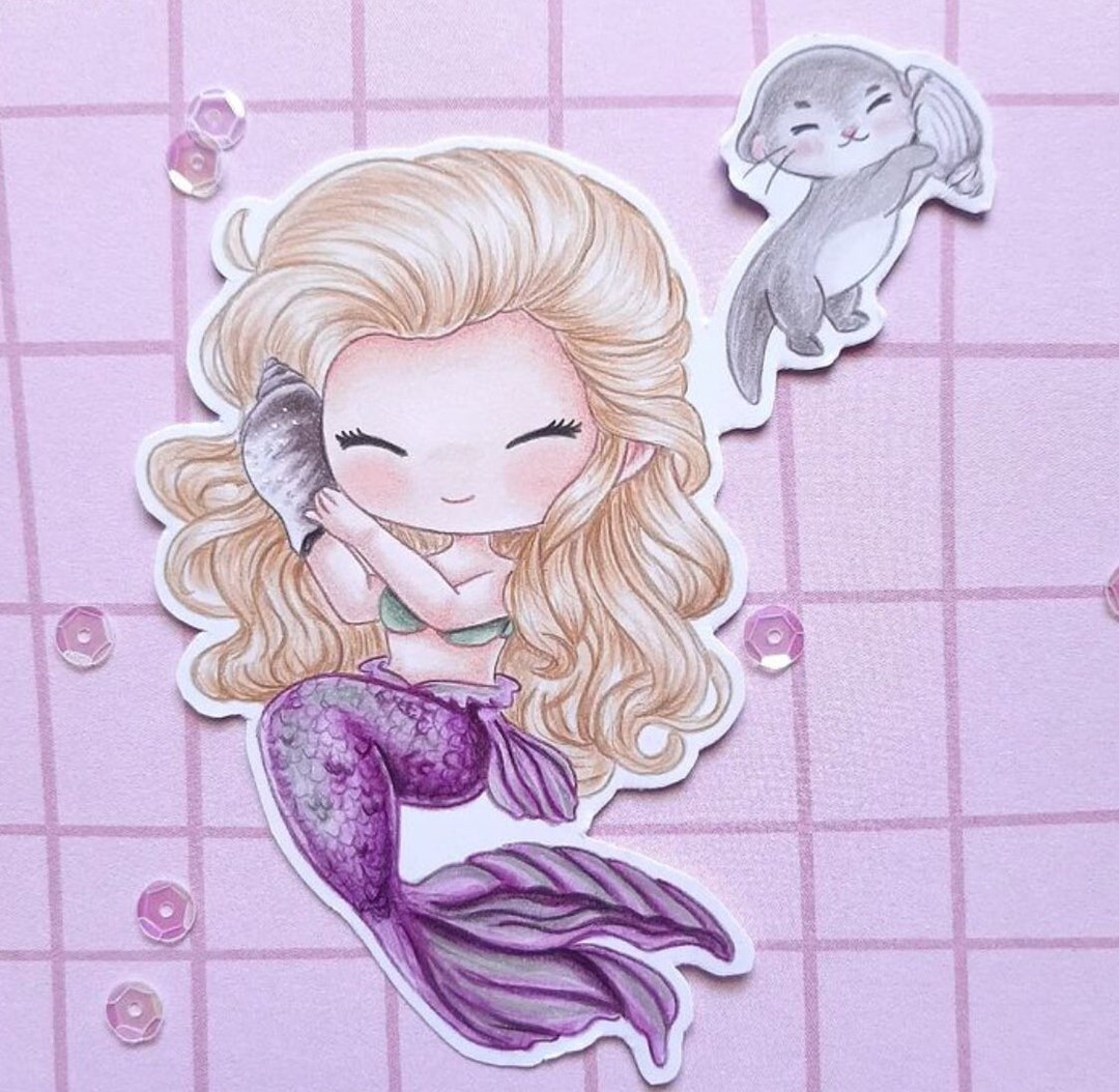PNG Chibi Mermaid Conch. Digital Stamp Pack, Digi Stamp, Digistamp ...