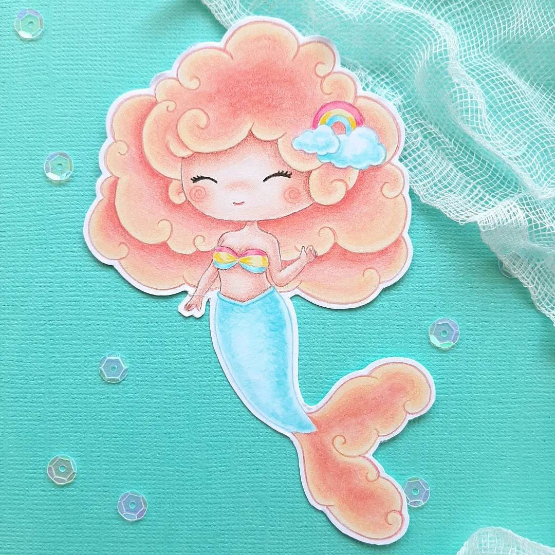 PNG Chibi Mermaid Cloud . Pack Digital Stamp, Digi Stamp, Digistamp ...