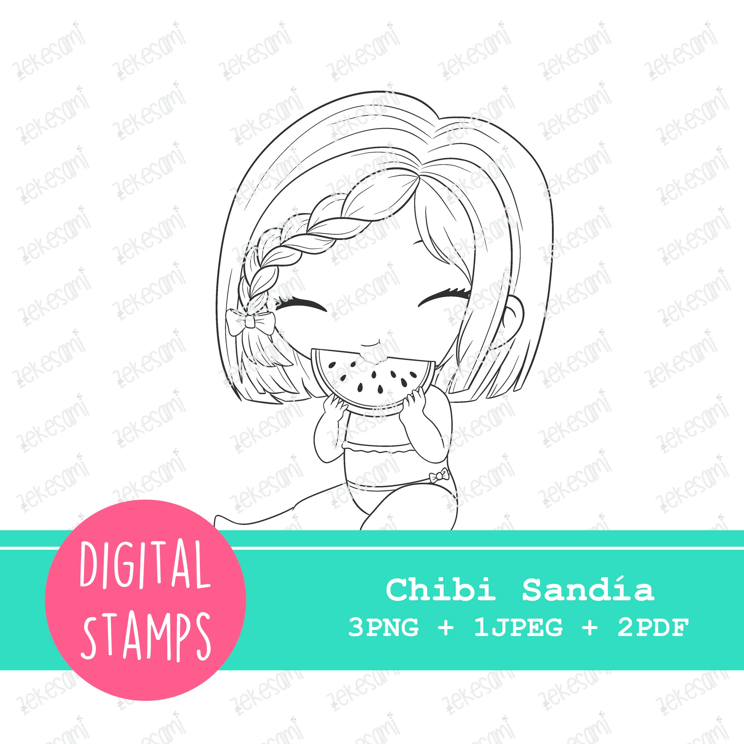 PNG Chibi Watermelon. Pack Digital Stamp, Digi Stamp, Digistamp ...