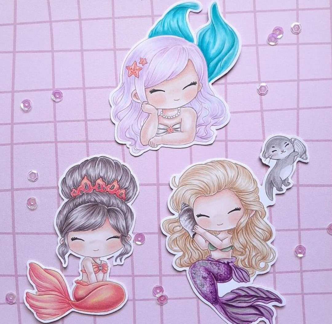 PNG Pack Chibi Mermaids. Digital Stamp, Digi Stamp, Digistamp, Digital ...
