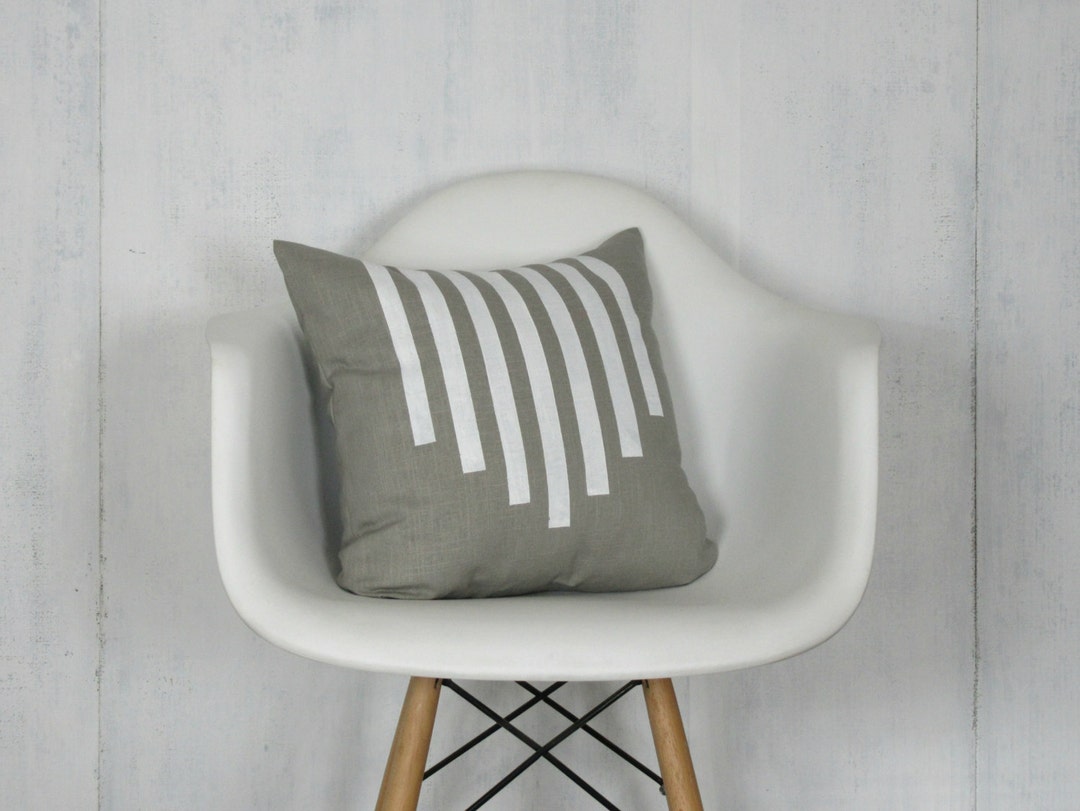 Gray Linen Pillow Cover With White Line Design / Southwestern ...